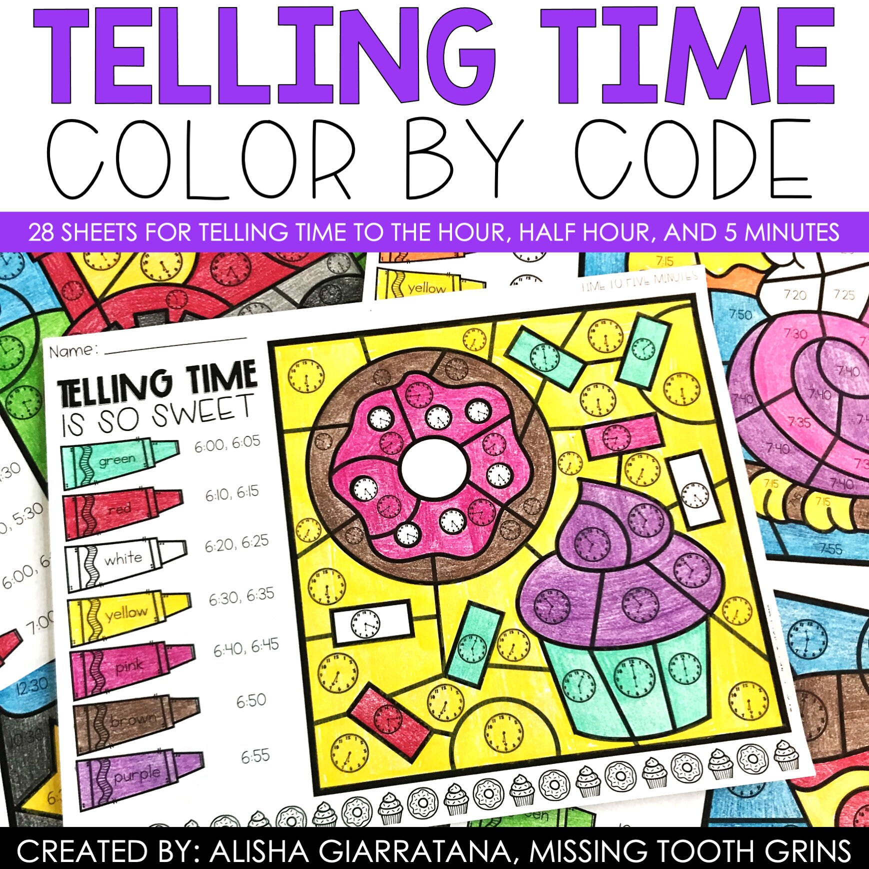 Telling Time Color by Number Worksheets, Math Coloring Pages, Color by ...