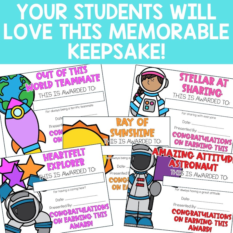 Space-themed Classroom Awards | End of Year Student Certificates ...