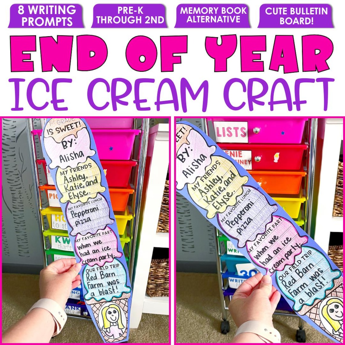 End of Year Ice Cream Craft | Reflection Writing Activity for Pre-k, K ...