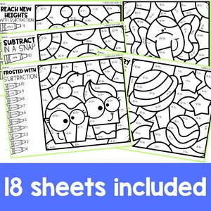 Subtraction Color by Number Worksheets | Fun Math Facts Practice - Etsy
