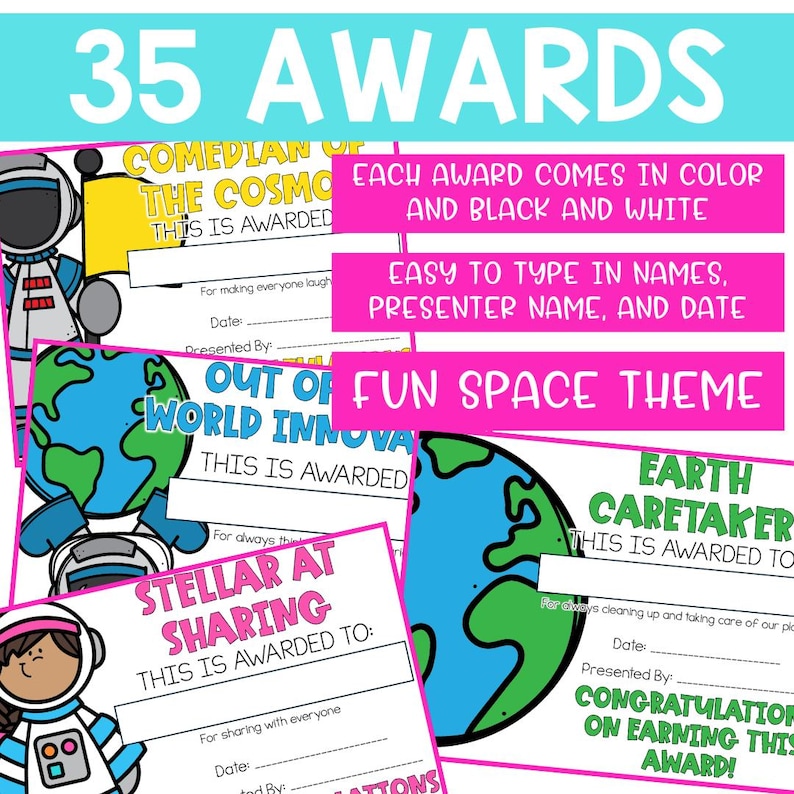 Space-themed Classroom Awards | End of Year Student Certificates ...