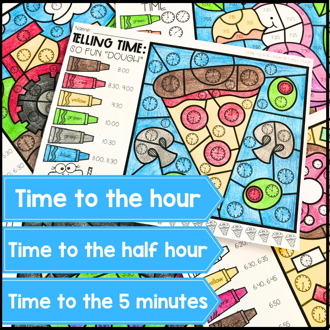 Telling Time Color by Number Worksheets, Math Coloring Pages, Color by ...