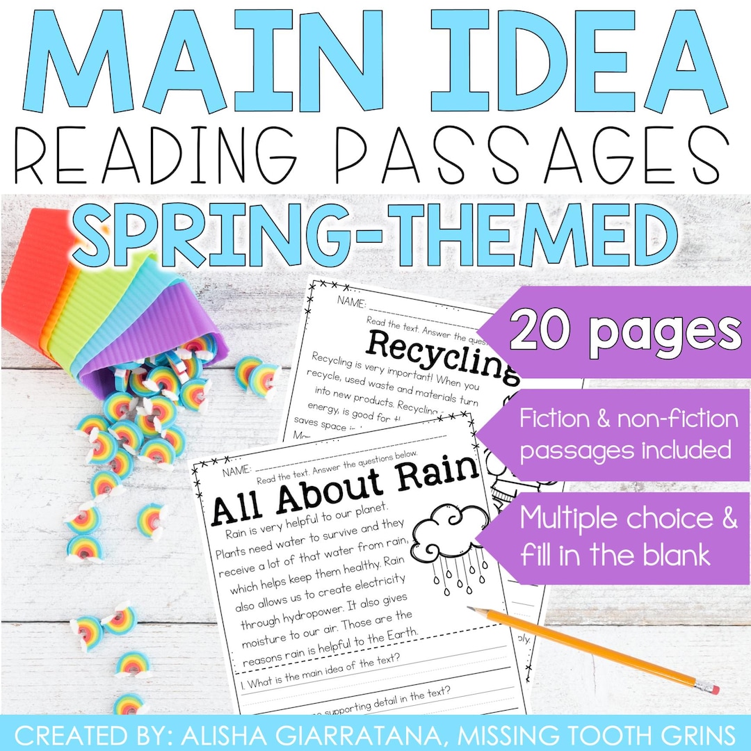 Spring Main Idea Passages | Reading Comprehension Practice for 1st ...