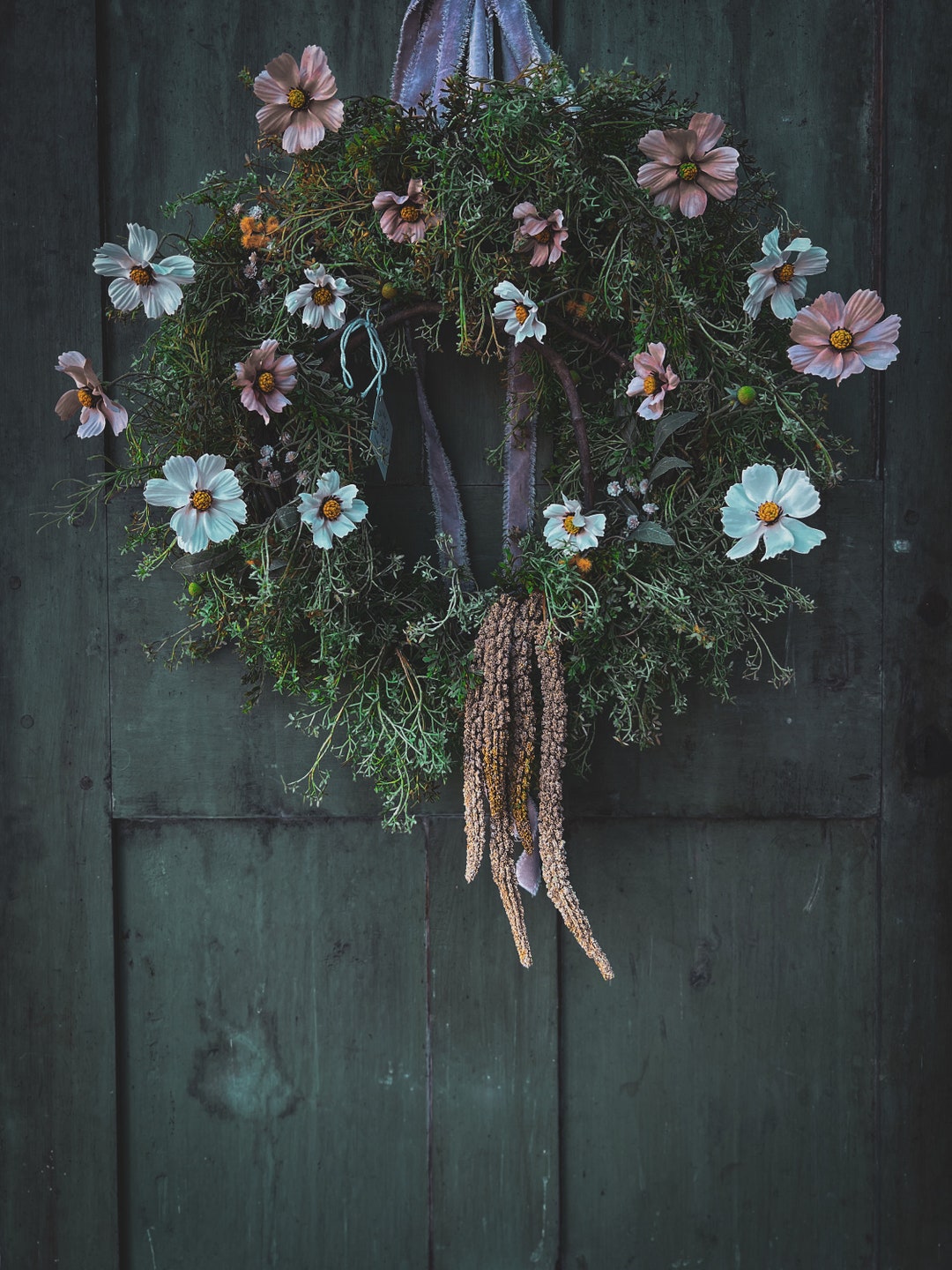 Spring Greenery Wreath, Neutral Flowers, Rustic Front Door Wreath ...