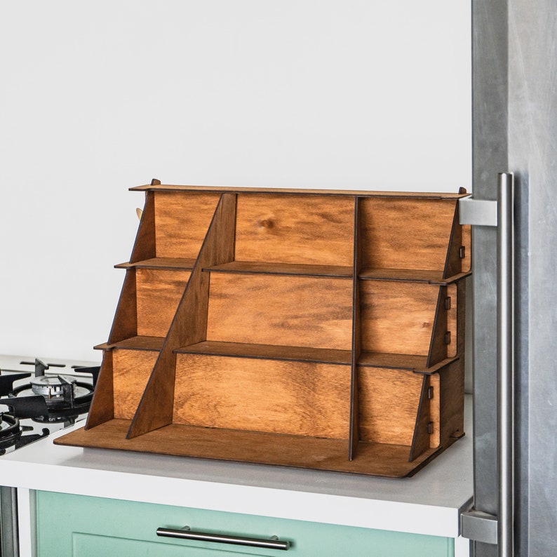 Wooden Spice Shelf, Wooden Spice Rack, Spice Jar Rack, Tiered Spice ...