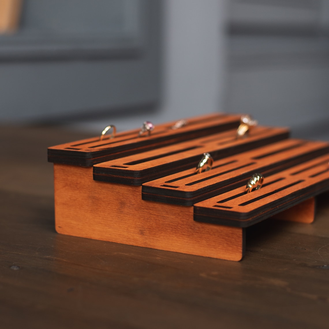 Ring Display Stand, Multiple Ring Holder, Wood Ring Display Case ...