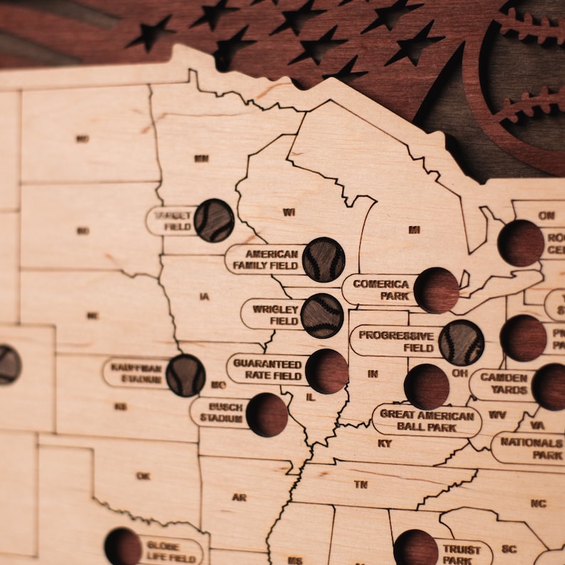 Custom Baseball Stadium Map, MLB Stadium Map, Baseball Stadium Tracker ...