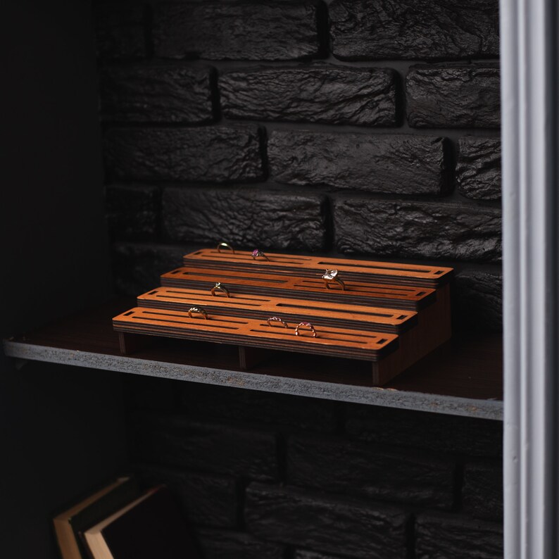 Ring Display Stand, Multiple Ring Holder, Wood Ring Display Case ...