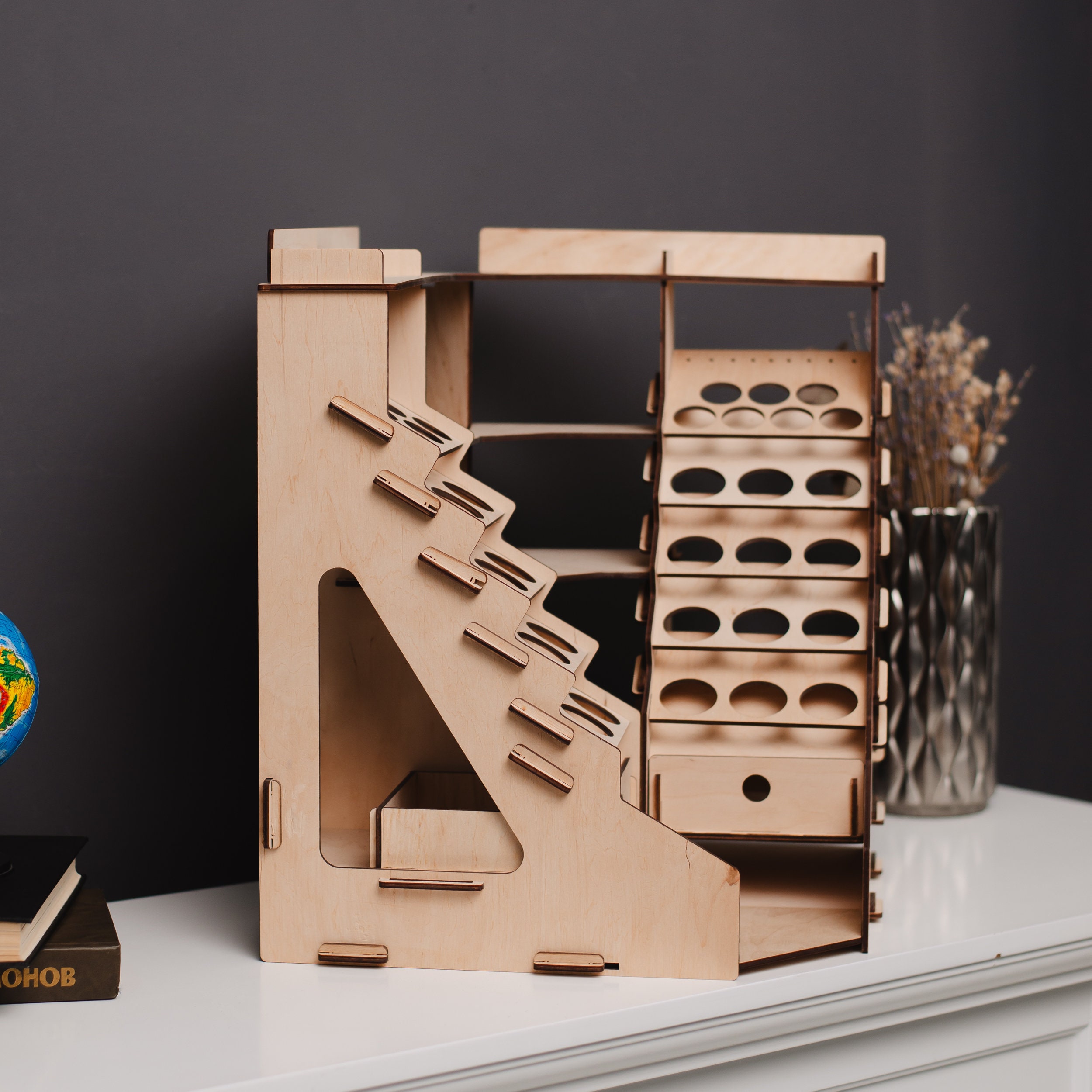 Corner Paint Organizer, Paint Jar Holder, Wooden Paint Brush Holder ...