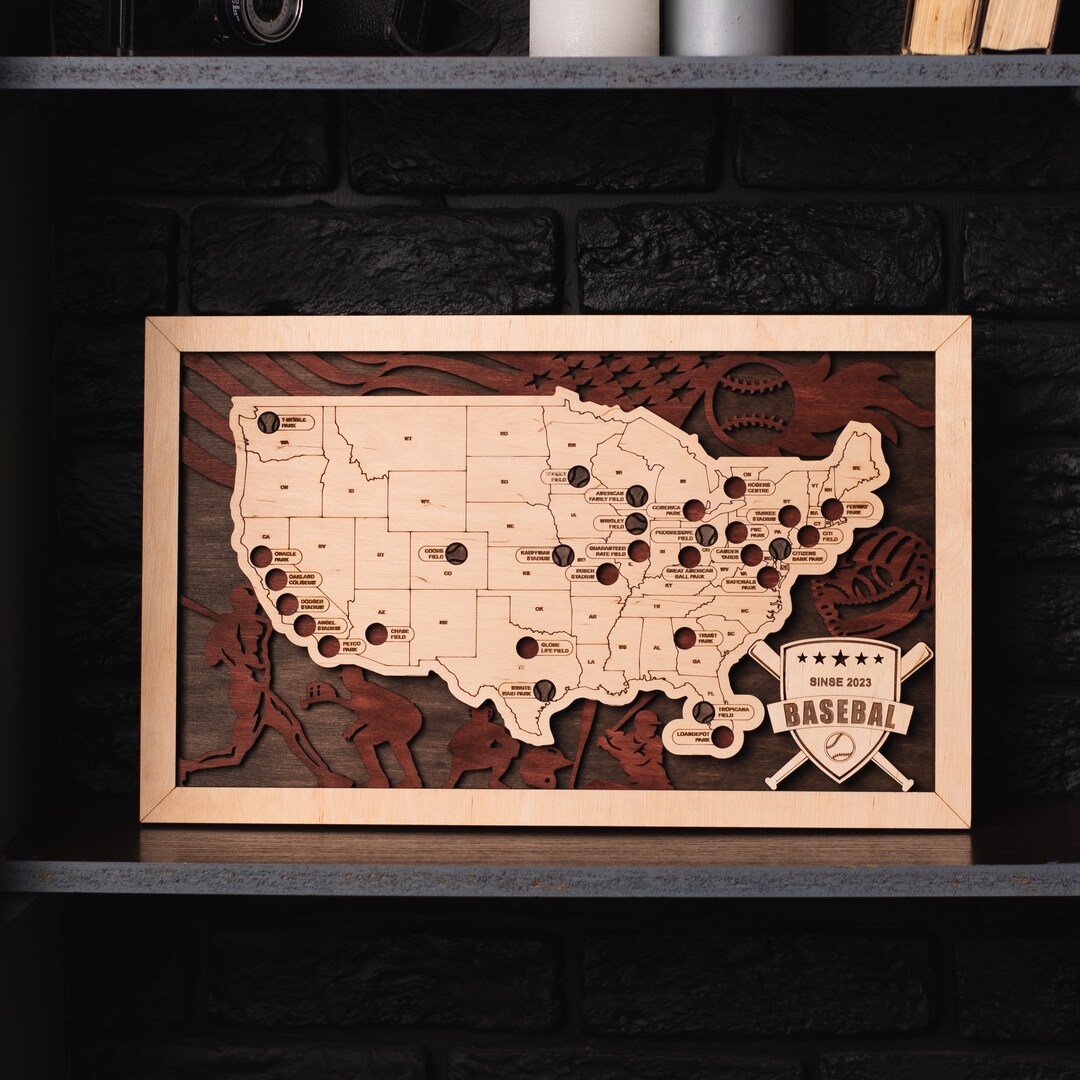 Custom Baseball Stadium Map, MLB Stadium Map, Baseball Stadium Tracker ...