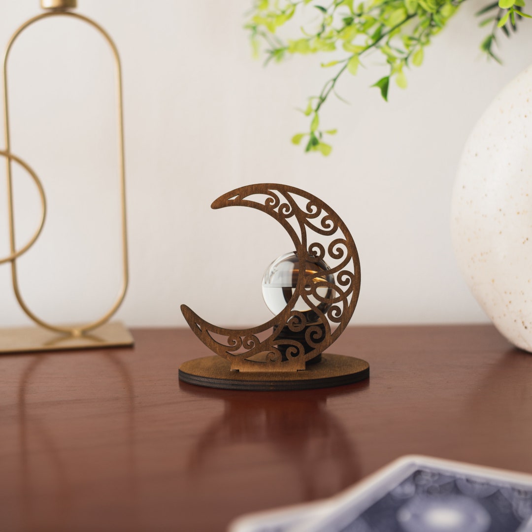 Crescent Moon Stand, Wood Sphere Holder, Wood Sphere Stand, Moon ...