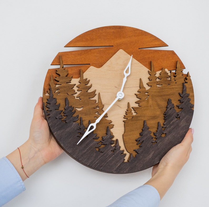 Mountain Wall Clock, Forest Wall Clock, Landscape Clock, Nature Wall ...