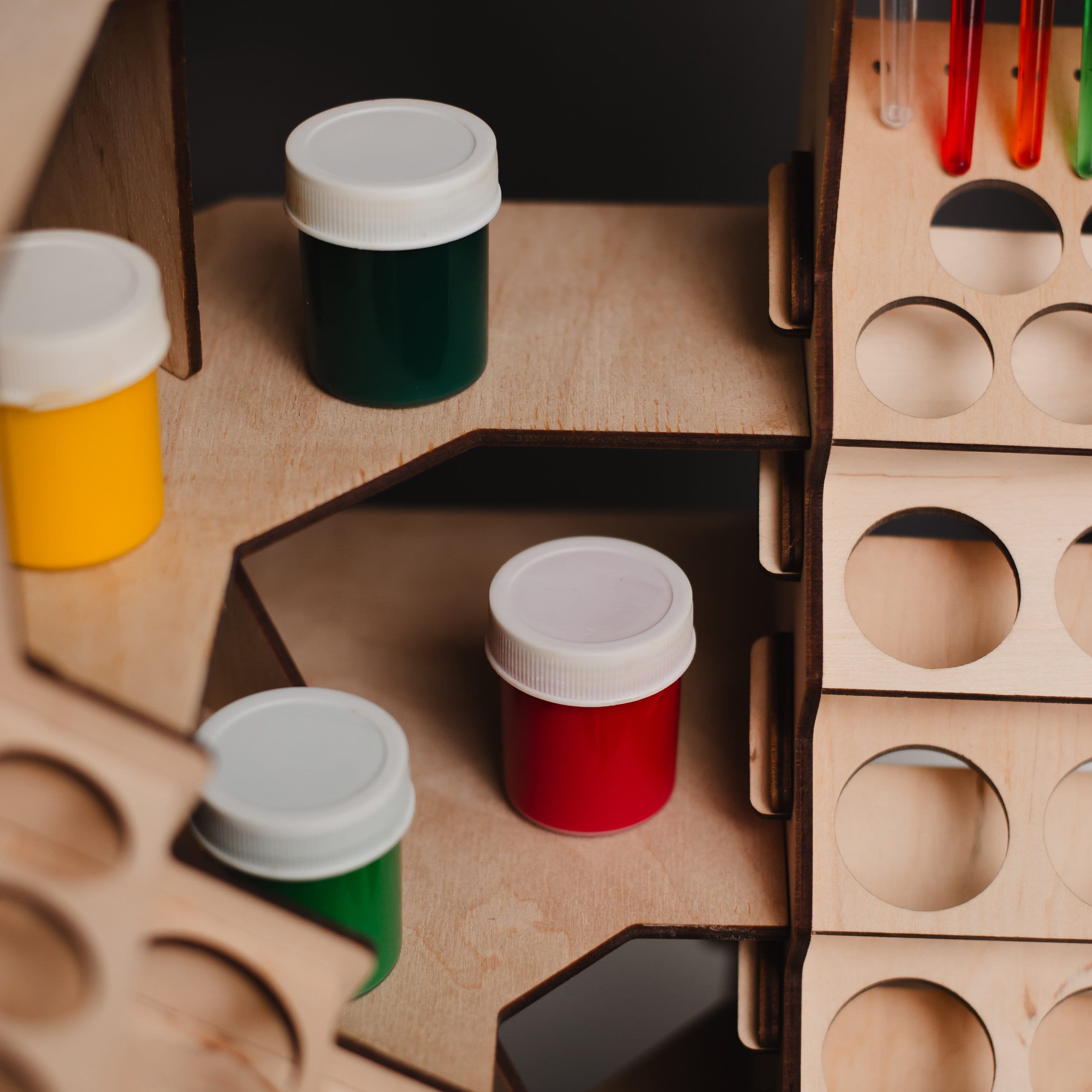 Corner Paint Organizer, Paint Jar Holder, Wooden Paint Brush Holder ...