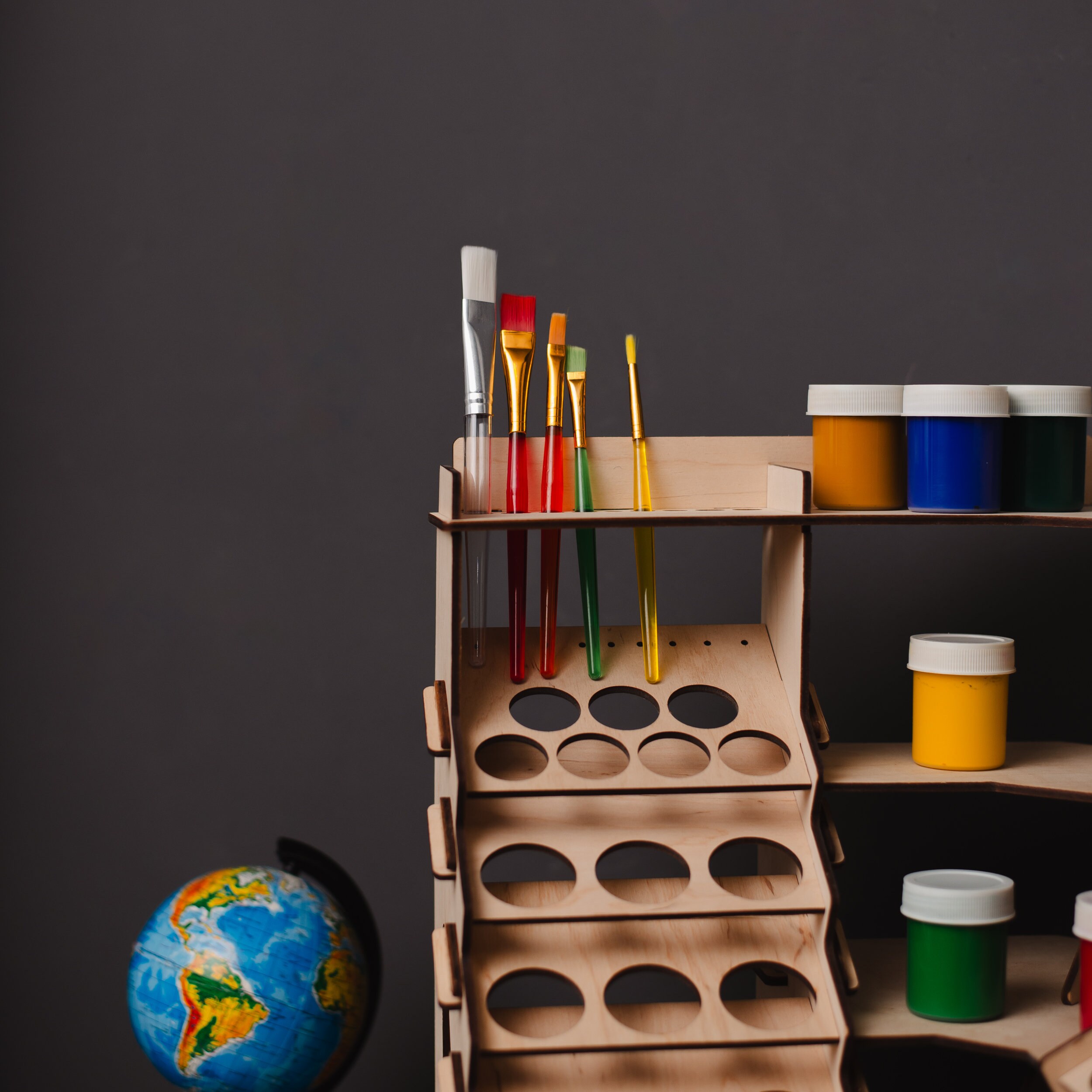 Corner Paint Organizer, Paint Jar Holder, Wooden Paint Brush Holder ...