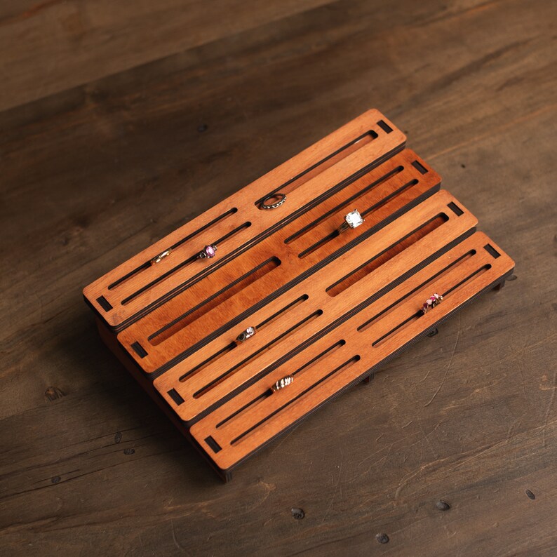 Ring Display Stand, Multiple Ring Holder, Wood Ring Display Case ...