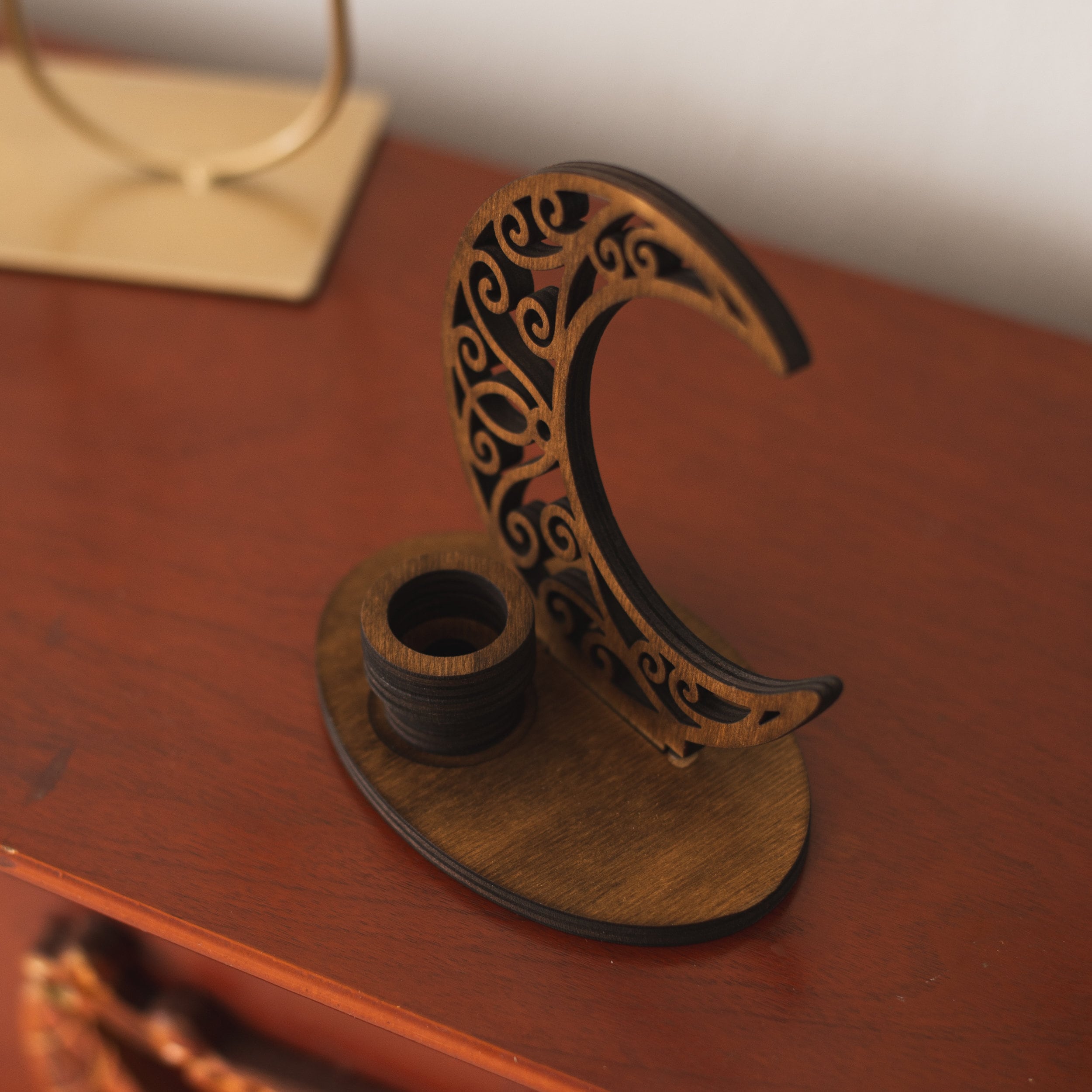 Crescent Moon Stand, Wood Sphere Holder, Wood Sphere Stand, Moon ...