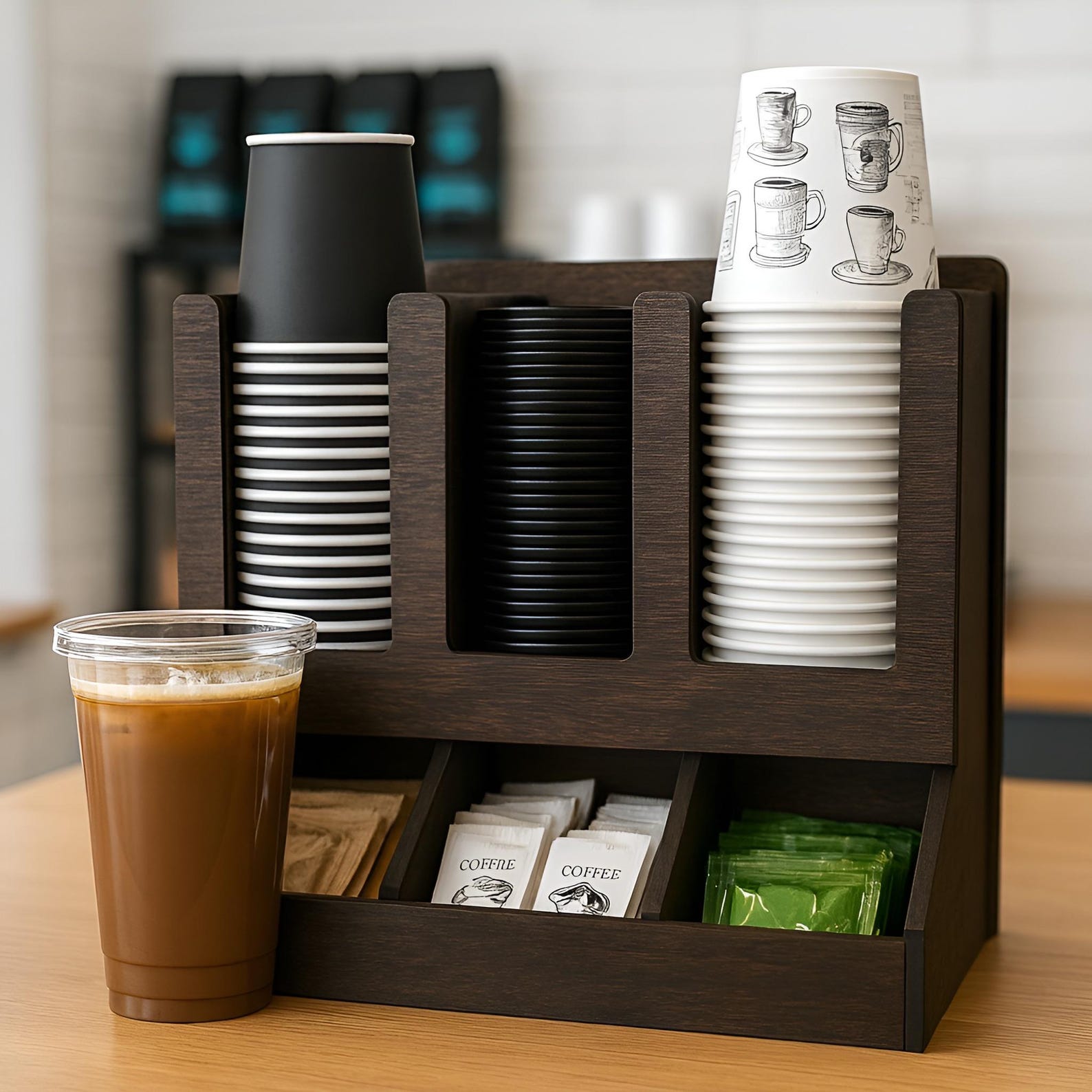 Coffee Cup and Condiment Organizer, Coffee Bar Countertop, Coffee Bar ...