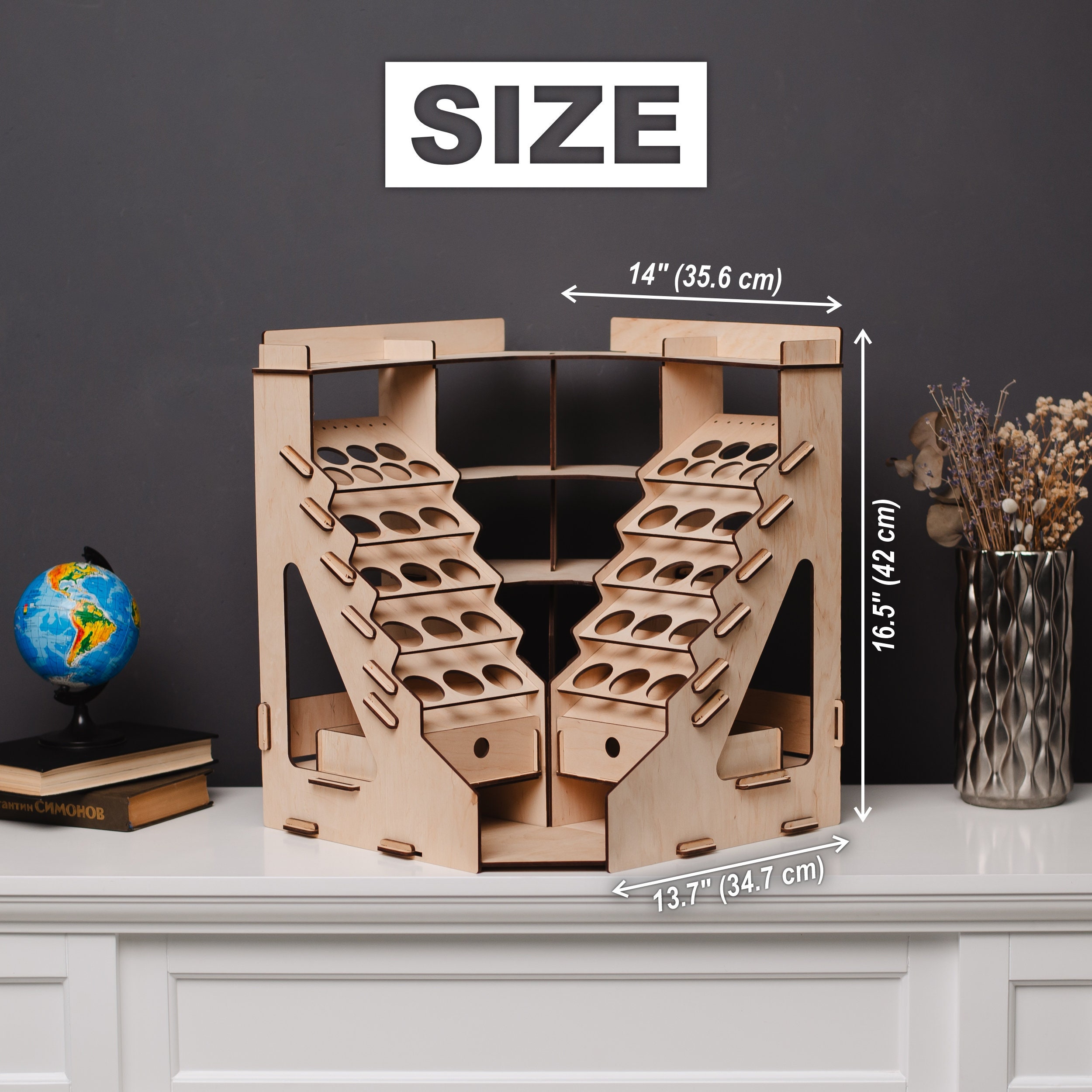 Corner Paint Organizer, Paint Jar Holder, Wooden Paint Brush Holder ...