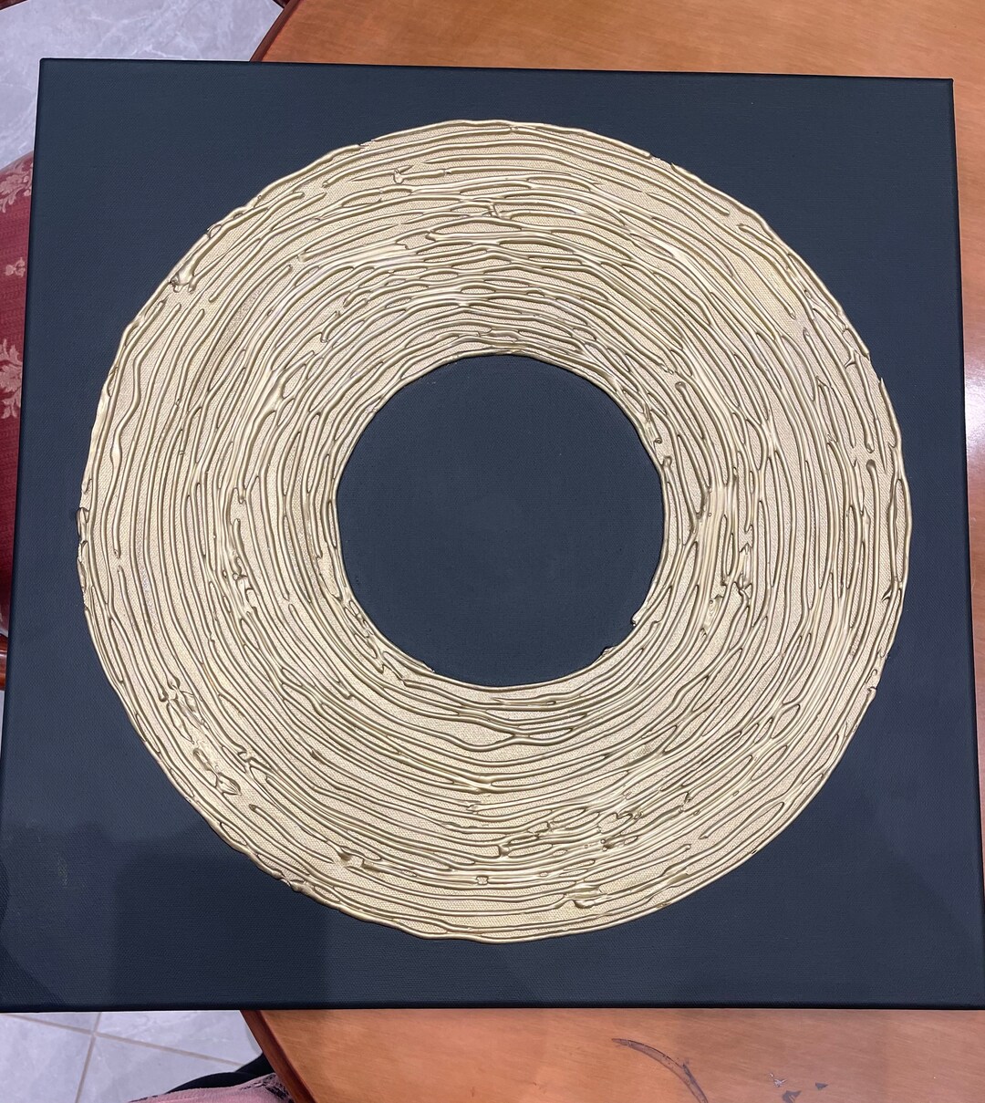 THE CIRCLE Acrylic Painting. Deep Green and Gold Textured Painting ...