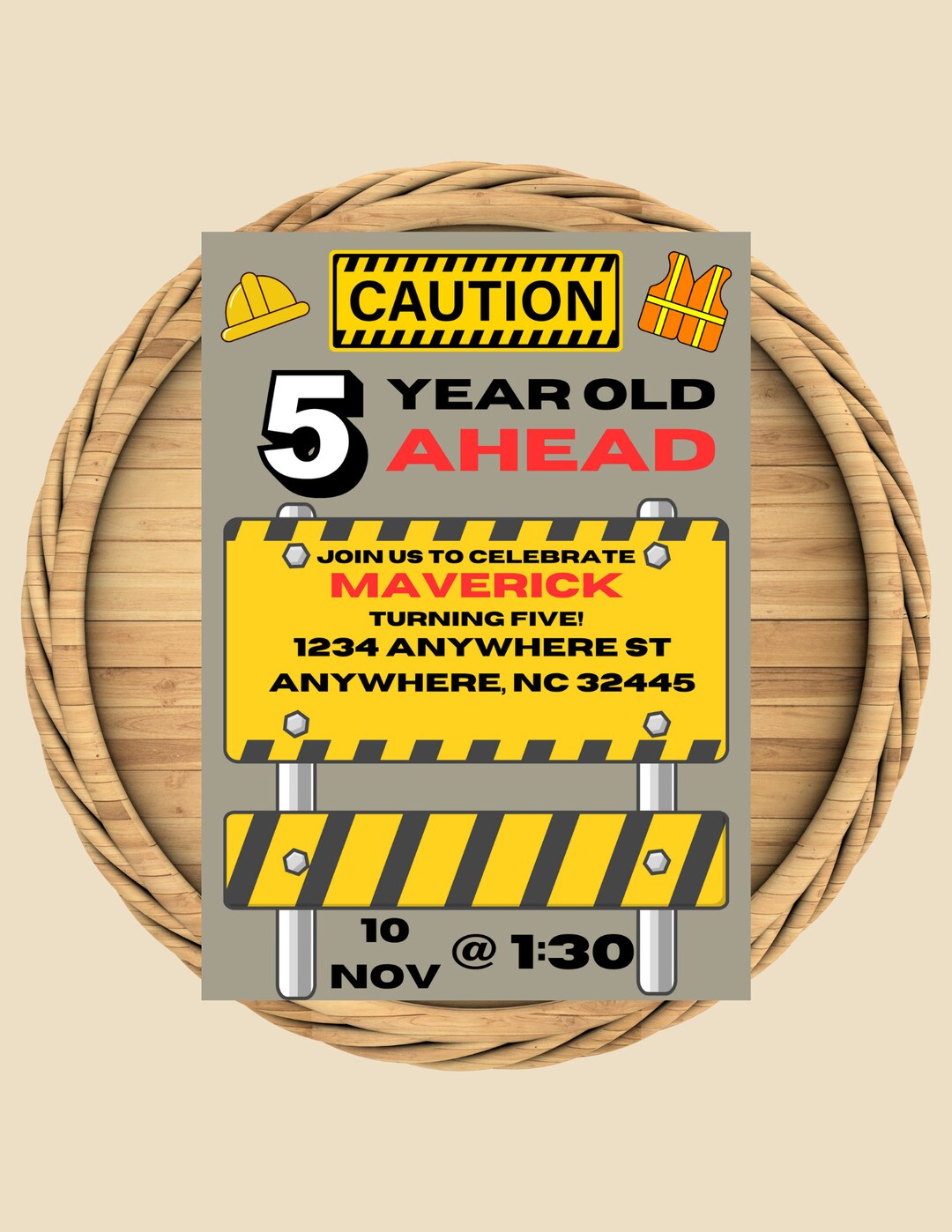 Caution Construction Birthday Invitation DIGITAL FILE ONLY - Etsy
