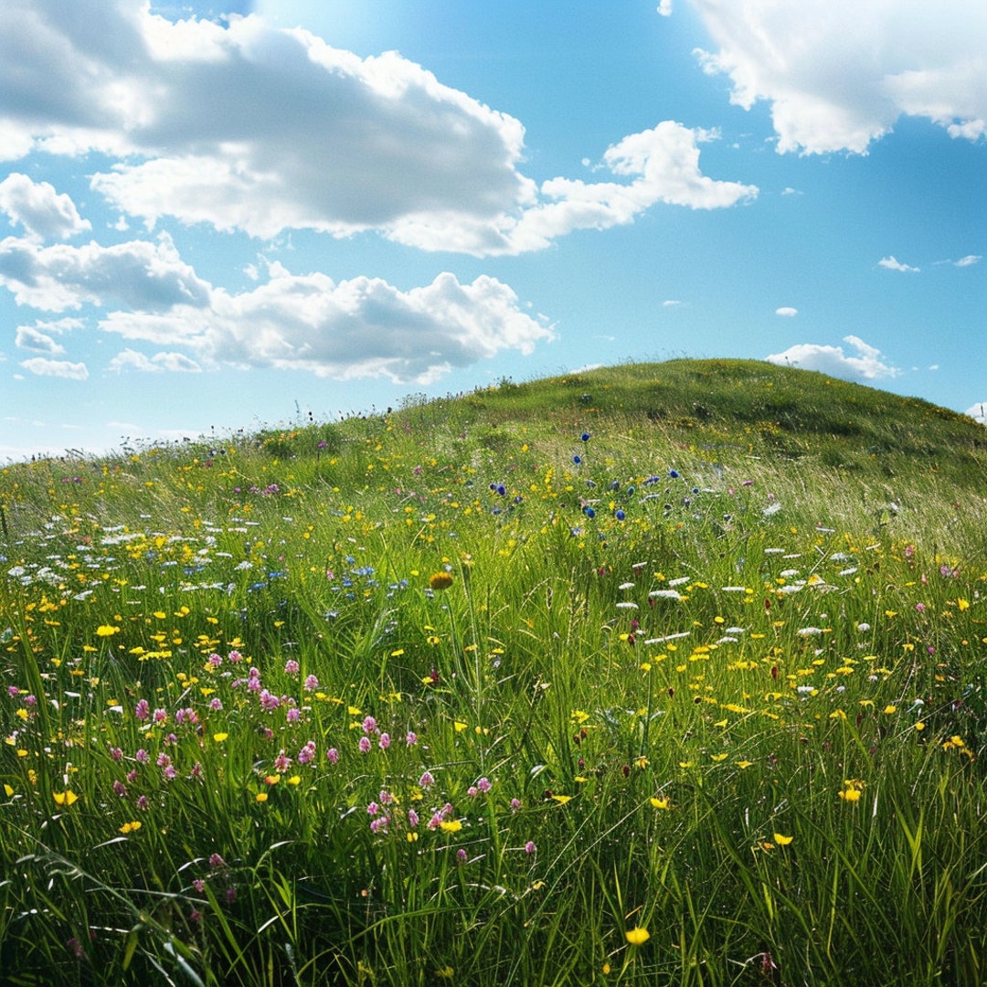 A Grassy Hill With Wildflowers in the Spring - Etsy