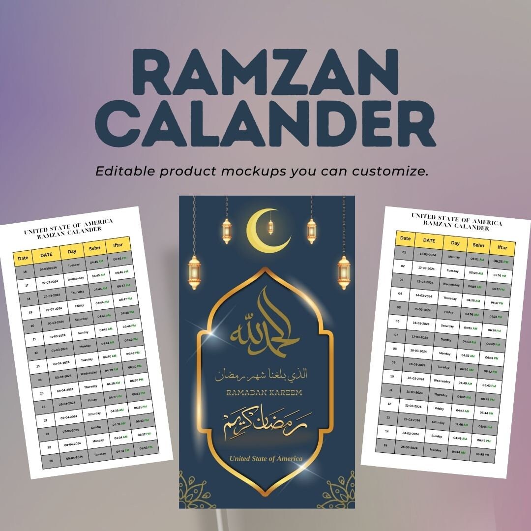 RAMZAN Calendars USA, Printable Ramadhan 2024 Calendars, Editable to ...