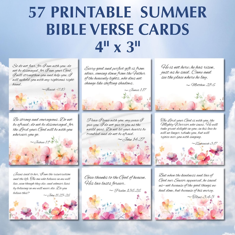 Printable Bible Verse Cards: Summer Floral Scripture, Lunchbox Notes ...