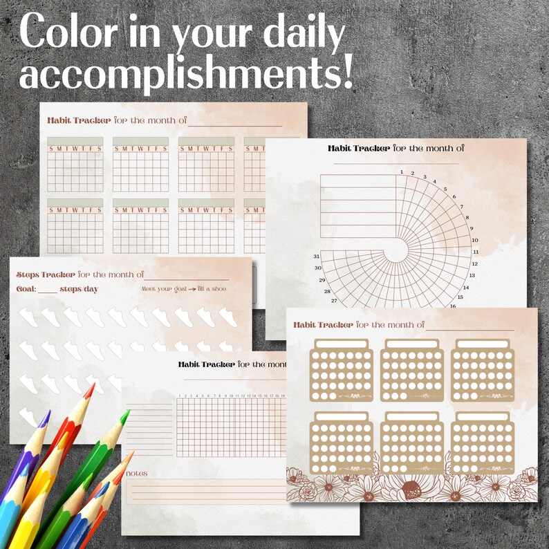Printable & Digital Habit Trackers - 5 Different Formats, 4 Color ...