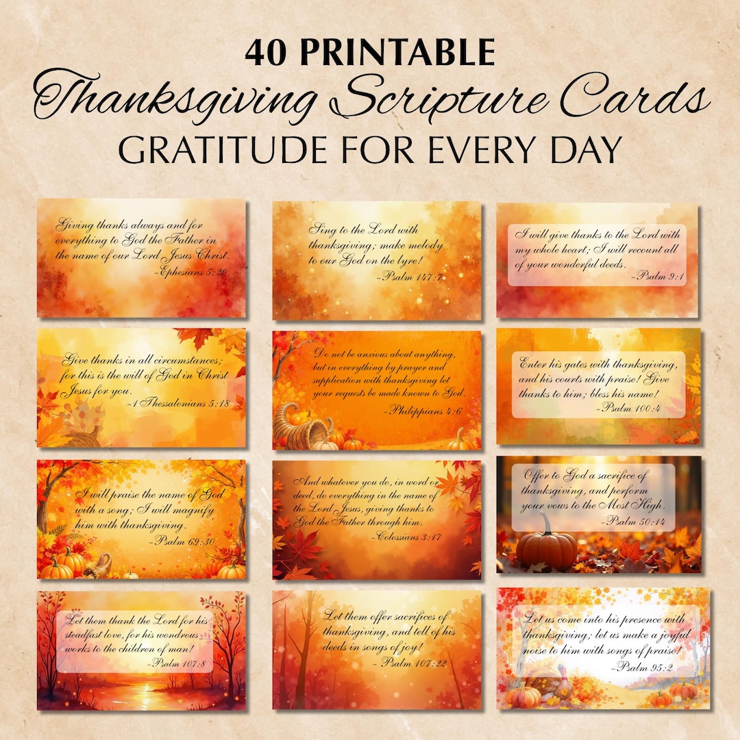 Thanksgiving Scripture Cards: Autumn Gratitude Bible Verses (printable ...