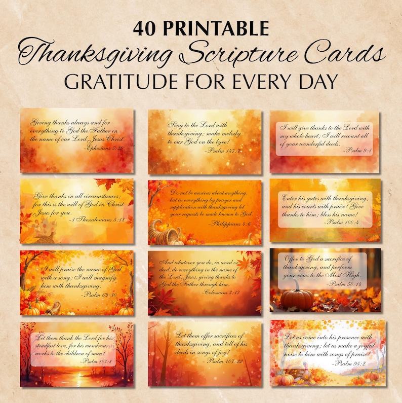 Thanksgiving Scripture Cards: Autumn Gratitude Bible Verses (printable ...