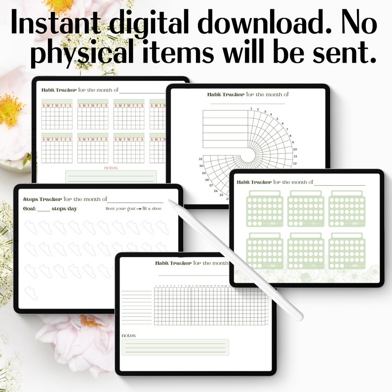 Printable & Digital Habit Trackers - 5 Different Formats, 4 Color ...