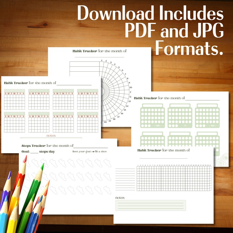 Printable & Digital Habit Trackers - 5 Different Formats, 4 Color ...