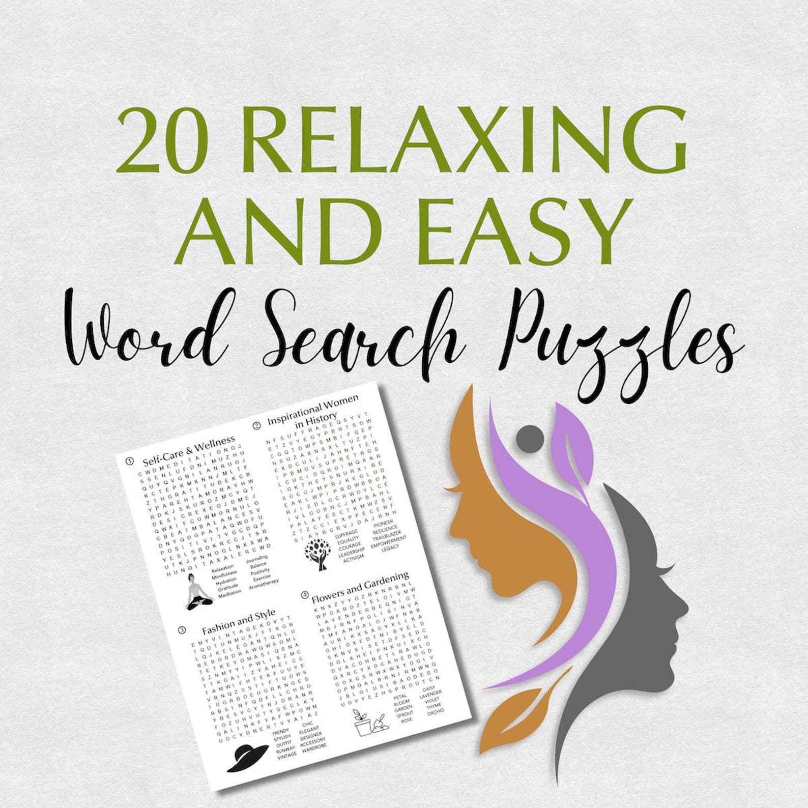 Word Search Puzzles for Teens and Adults. 20 Relaxing and Easy Puzzles ...