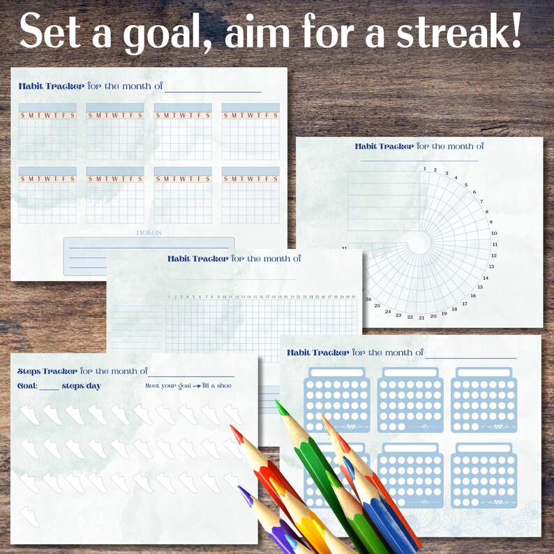 Printable & Digital Habit Trackers - 5 Different Formats, 4 Color ...