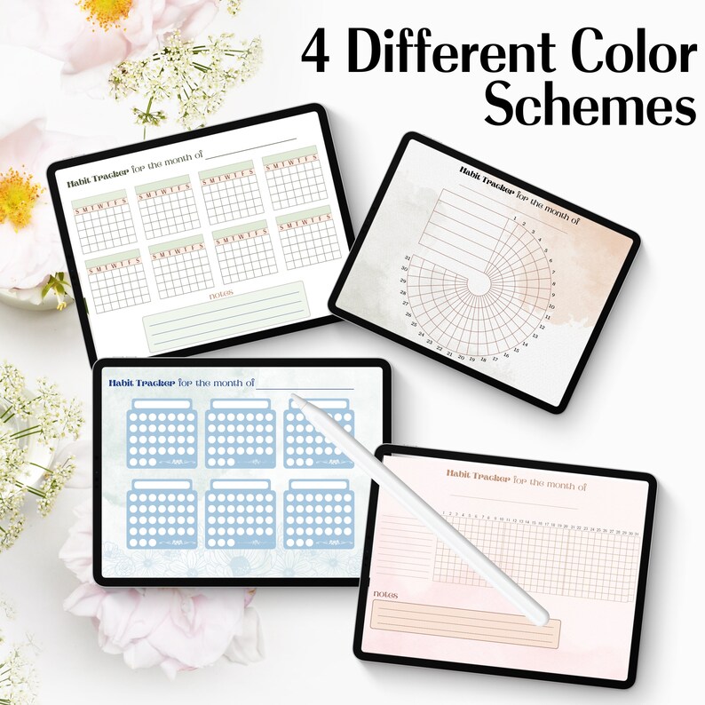 Printable & Digital Habit Trackers - 5 Different Formats, 4 Color ...