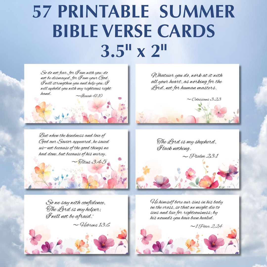 57 Printable Bible Verse Cards, Summer Theme With Uplifting Scripture ...
