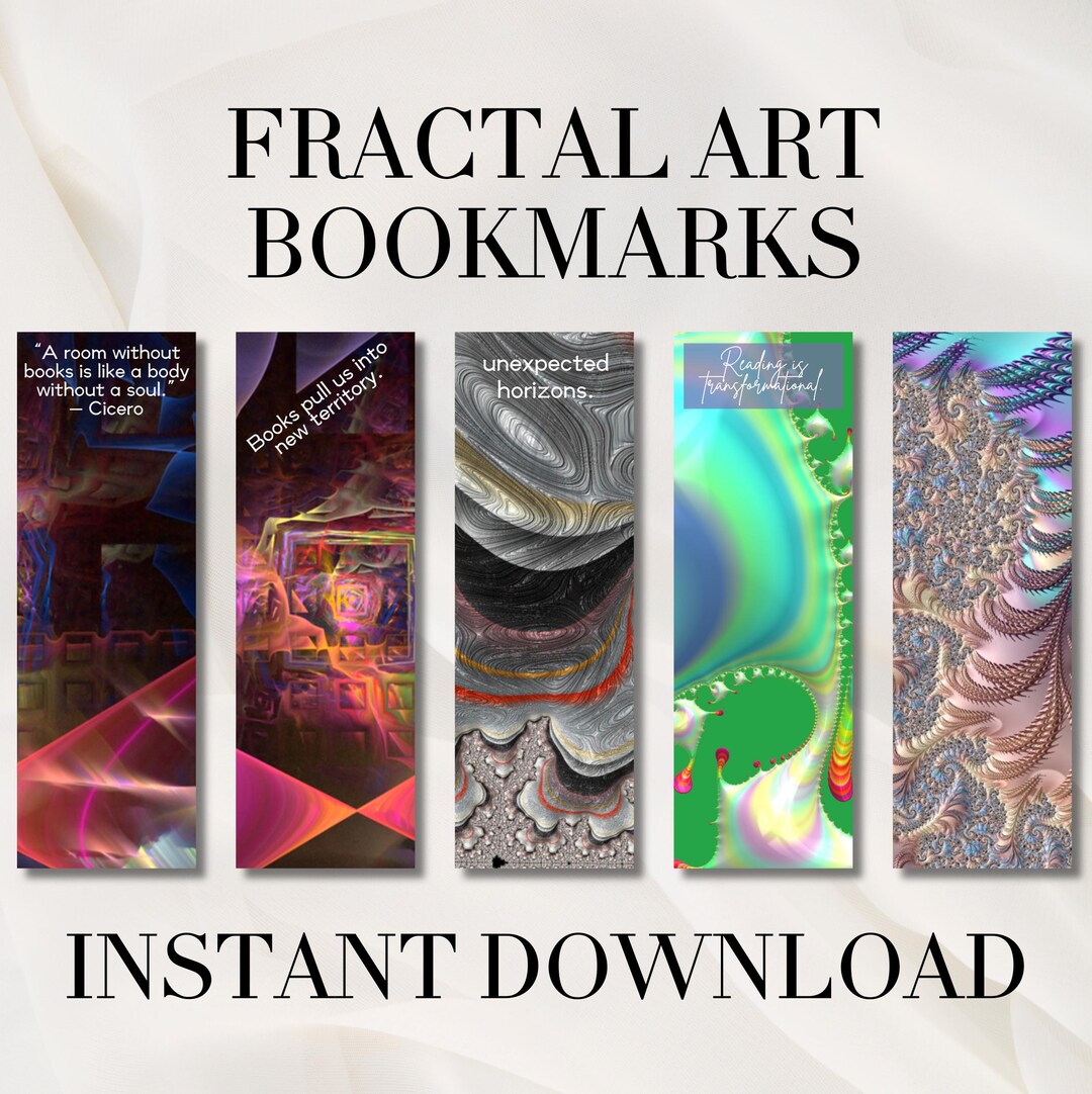 Printable Download, Set of 5 Fractal Art Bookmarks, Inspirational ...