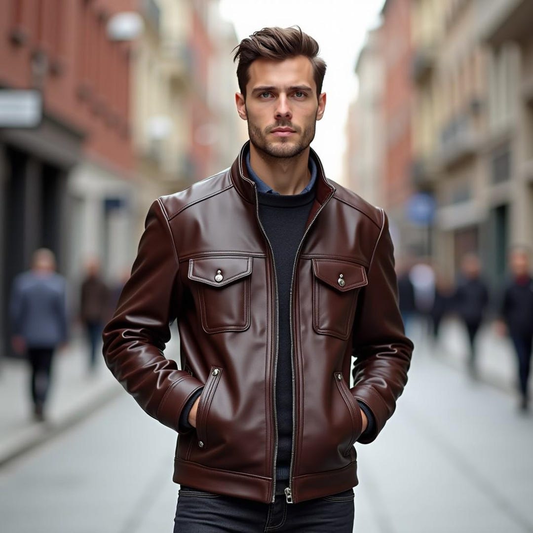 Men's Dark Brown Leather Jacket Soft Genuine Leather Coat Modern Jacket ...