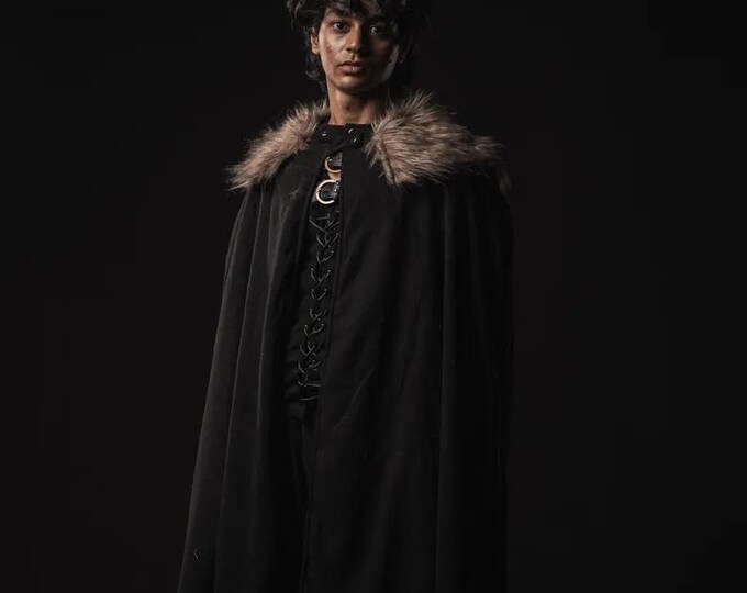Long Medieval Unisex Cloak | Viking Fur Collar Cape | Renaissance LARP ...