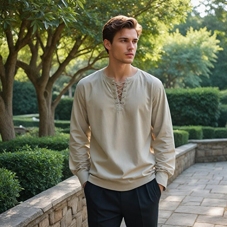 Men's Beige Medieval Pirate Tunic Steampunk Renaissance Shirt Viking ...