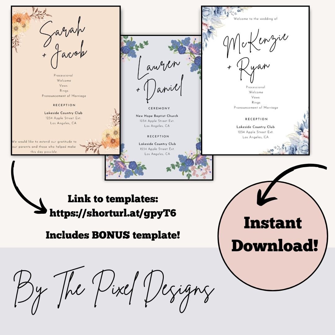 Editable Floral Wedding Bundle Wedding Ceremony Templates Floral ...