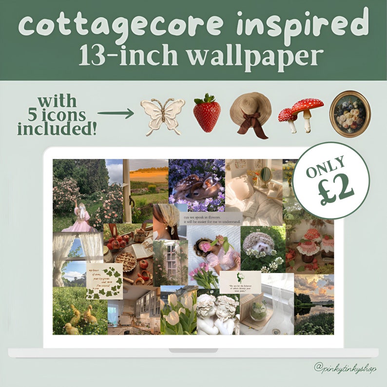 Cottagecore Desktop Wallpaper Icon Pack 13-inch Cottagecore Inspired ...