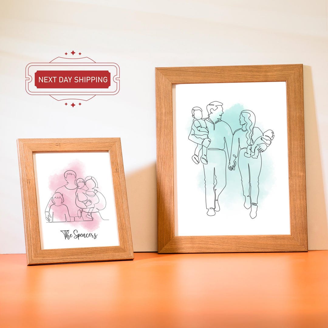 One Line Drawing Photo Frame, Family Portrait, Personalized Gift ...