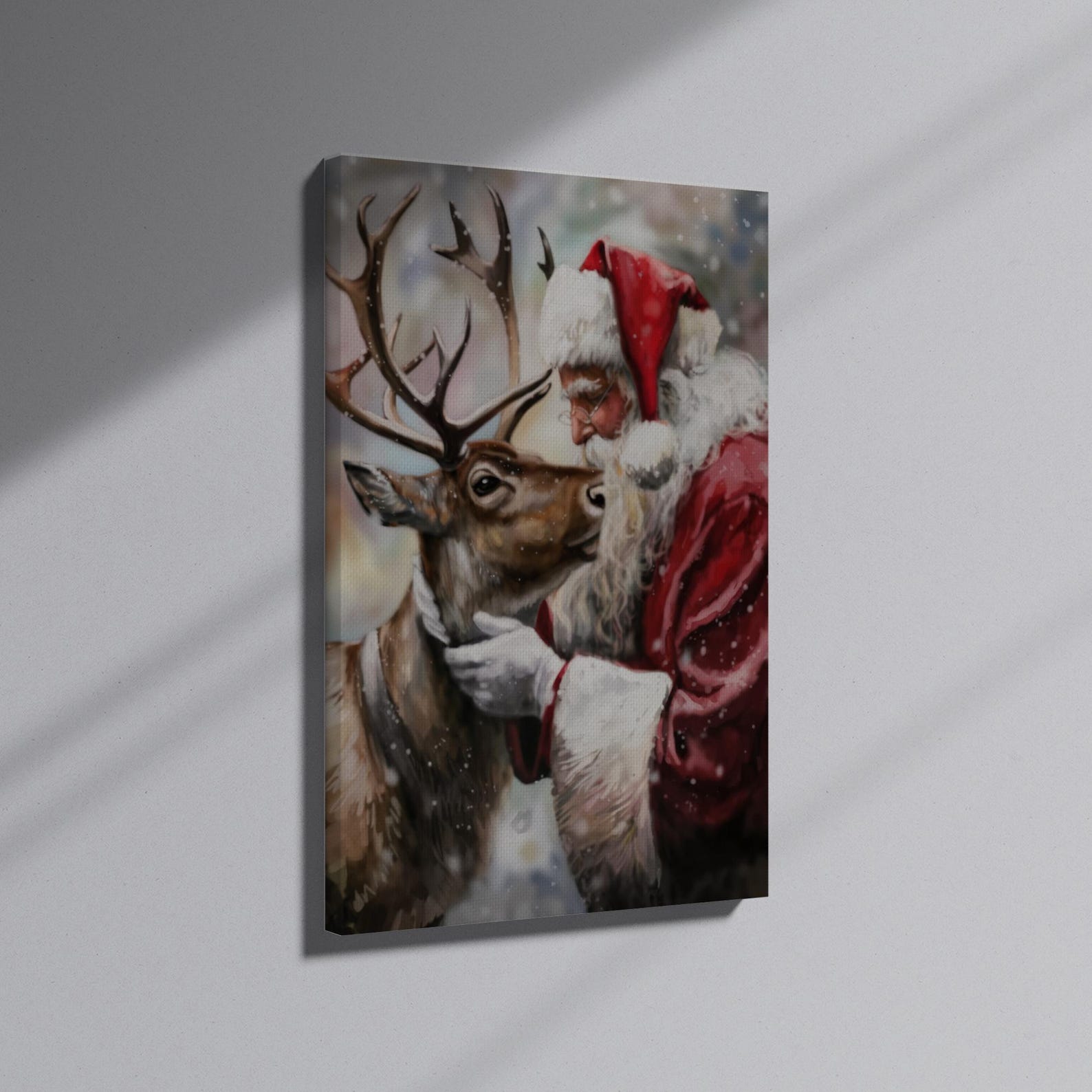 Santa Claus and Reindeer Canvas Print, Christmas Wall Art, Santa Claus ...