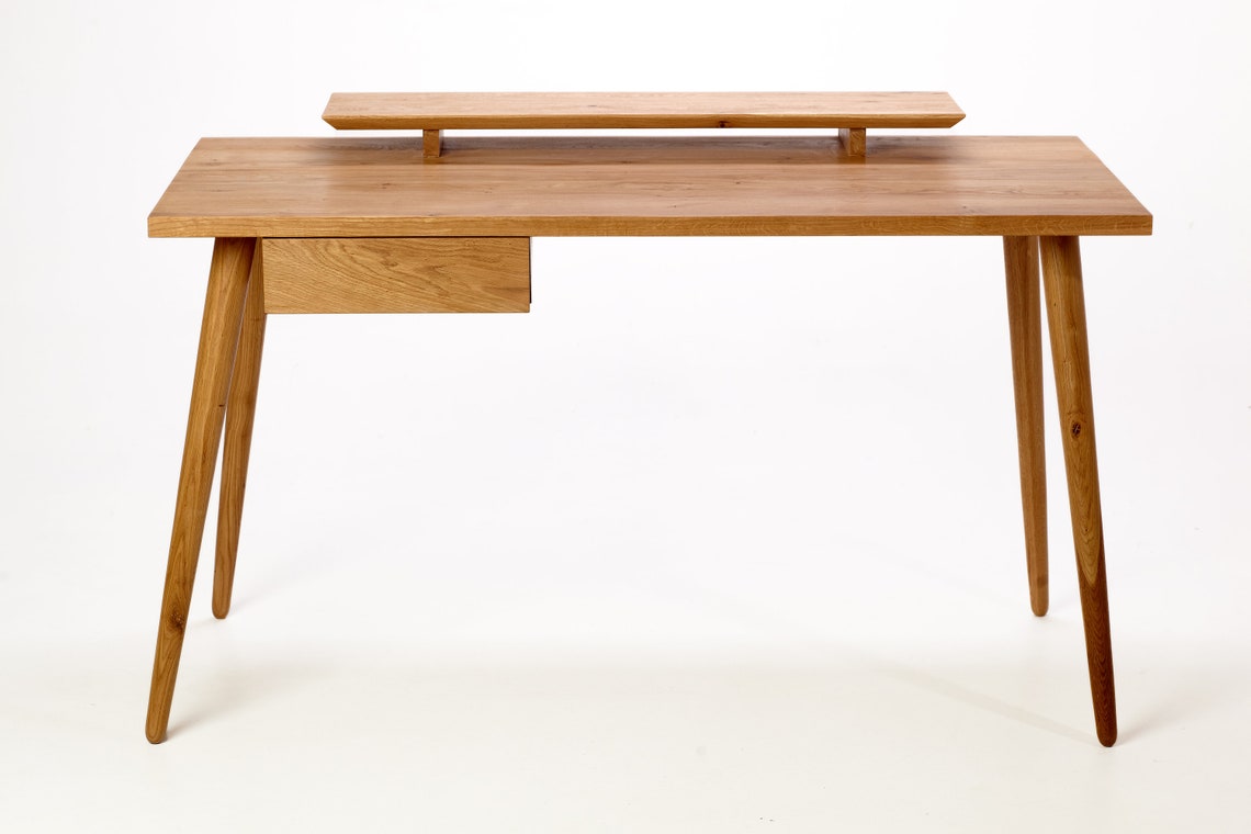 Unique Computer Table, Solid Oak Wooden Table, Desktop, Minimalistic ...