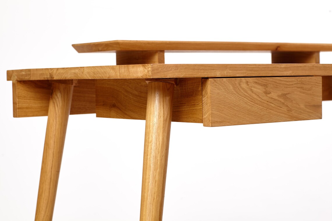 Unique Computer Table, Solid Oak Wooden Table, Desktop, Minimalistic ...