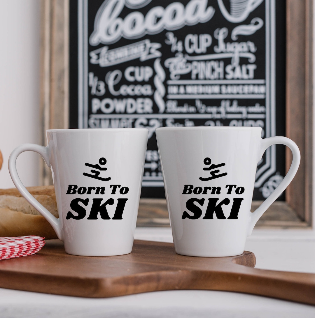 Born to Ski 12oz Latte Mug, Ski Mug, Skier Gift, Skiing Cup, Skiing Dad ...