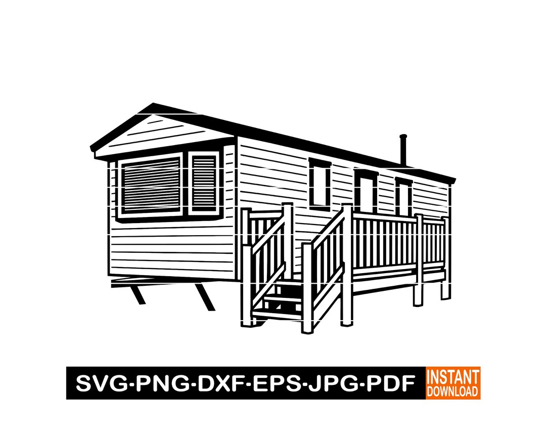 Mobile Home SVG, PNG, DXF, Tiny House Silhouette Clipart, Cabin Vector ...