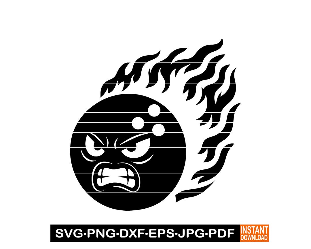 Flaming Angry Bowling Ball SVG, Bowling Ball Mascot SVG, Bowling Ball ...