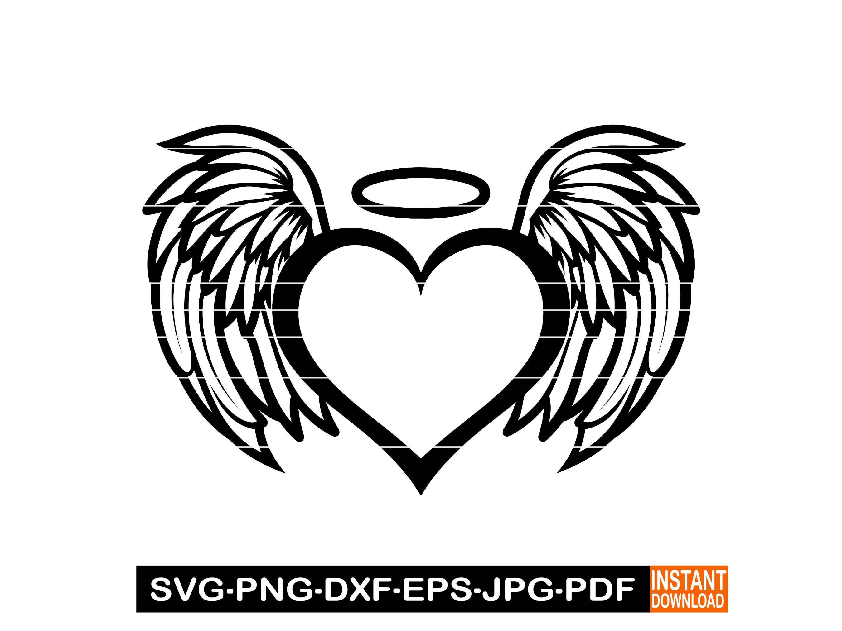 Angel Wings Heart SVG, Memorial Svg, Halo, Angel Wings, Heart, Angel ...